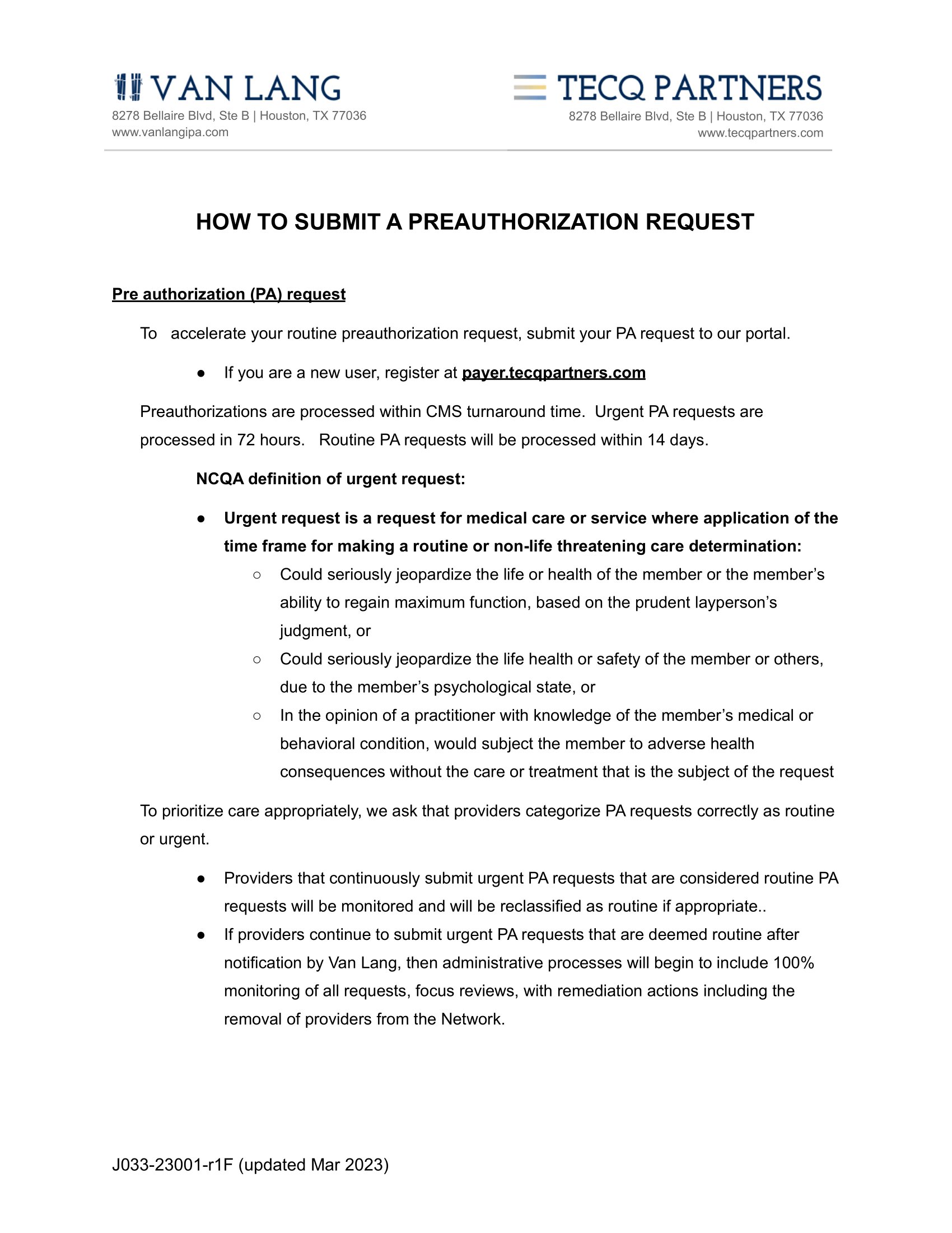 How to submit a prior authorization - TECQ Foundation